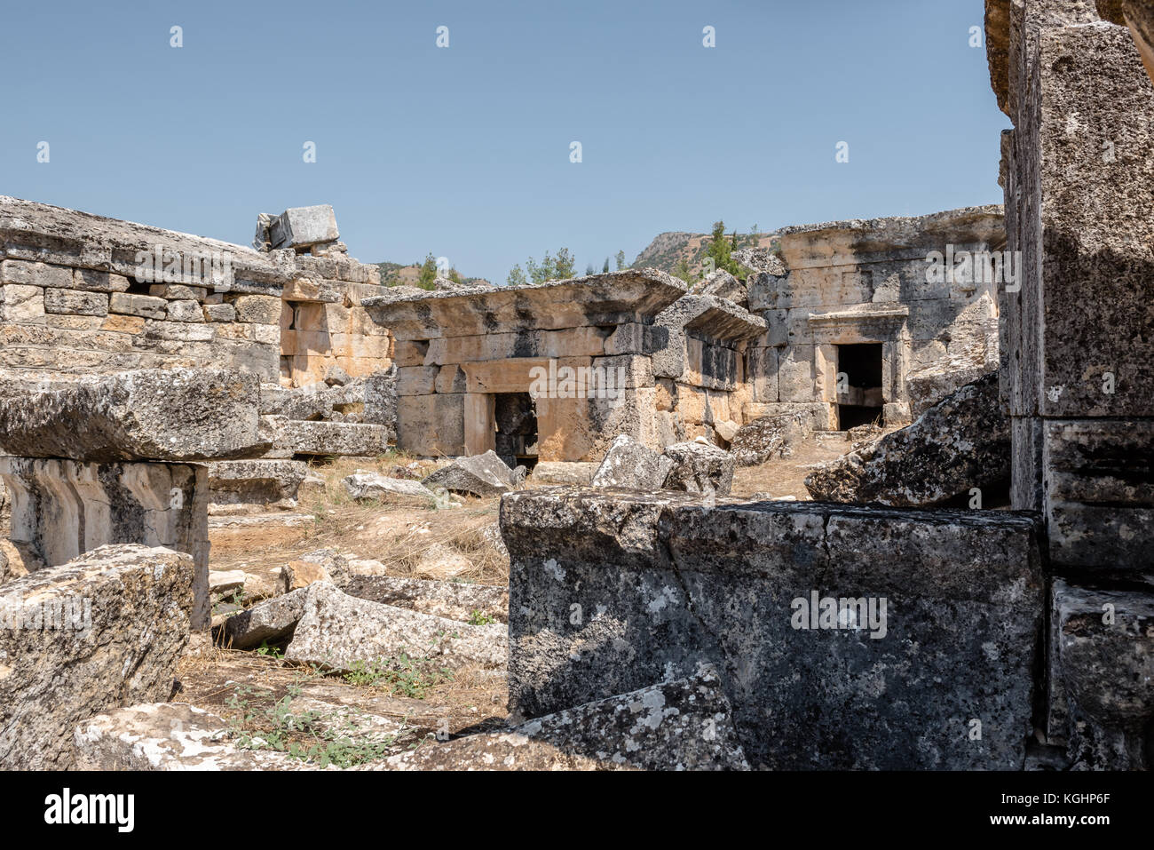 Ancient tombs at Hierapolis northern necropolis in Pamukkale, Turkey ...