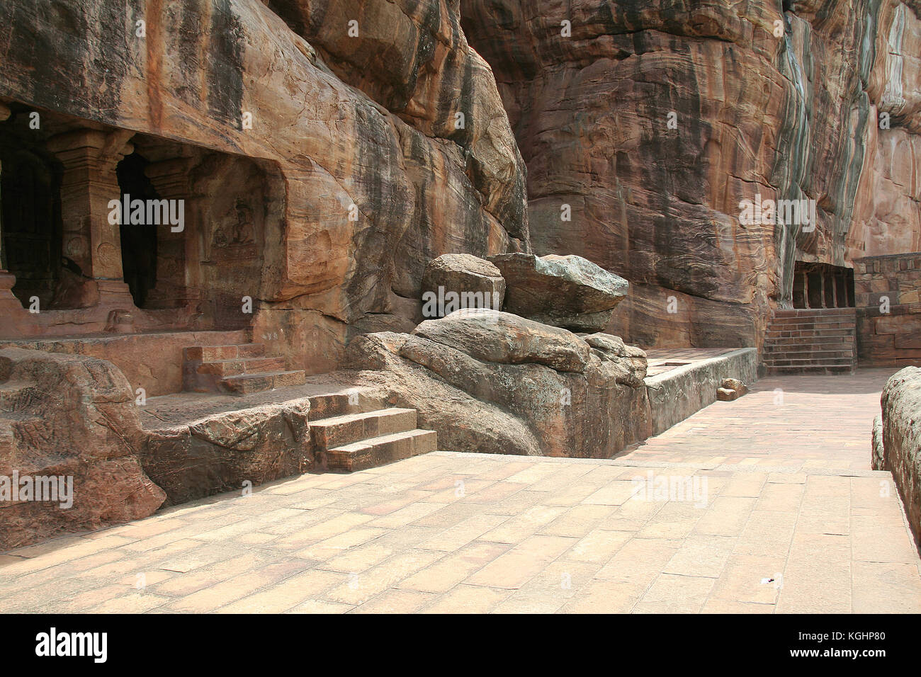 View of rock-cut cave temples at Badami, Karnataka, India, Asia Stock ...