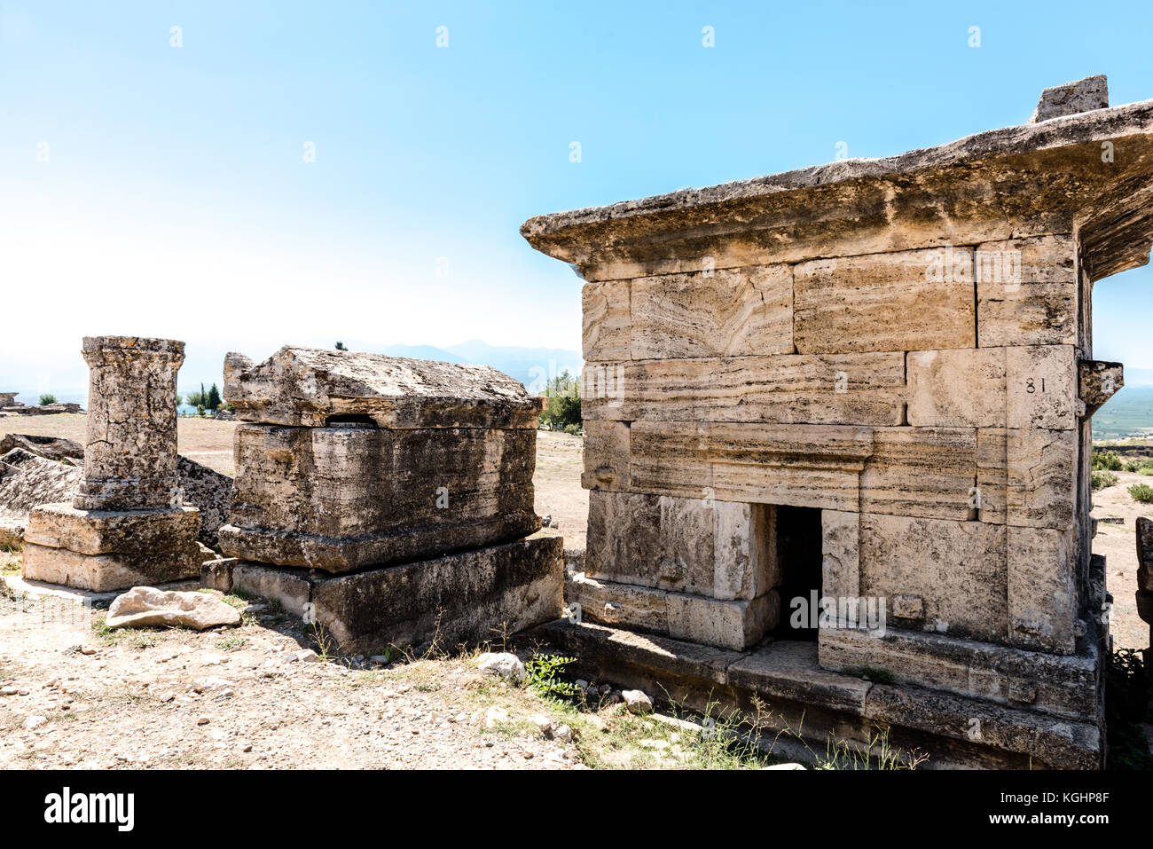 Ancient tombs at Hierapolis northern necropolis in Pamukkale, Turkey ...