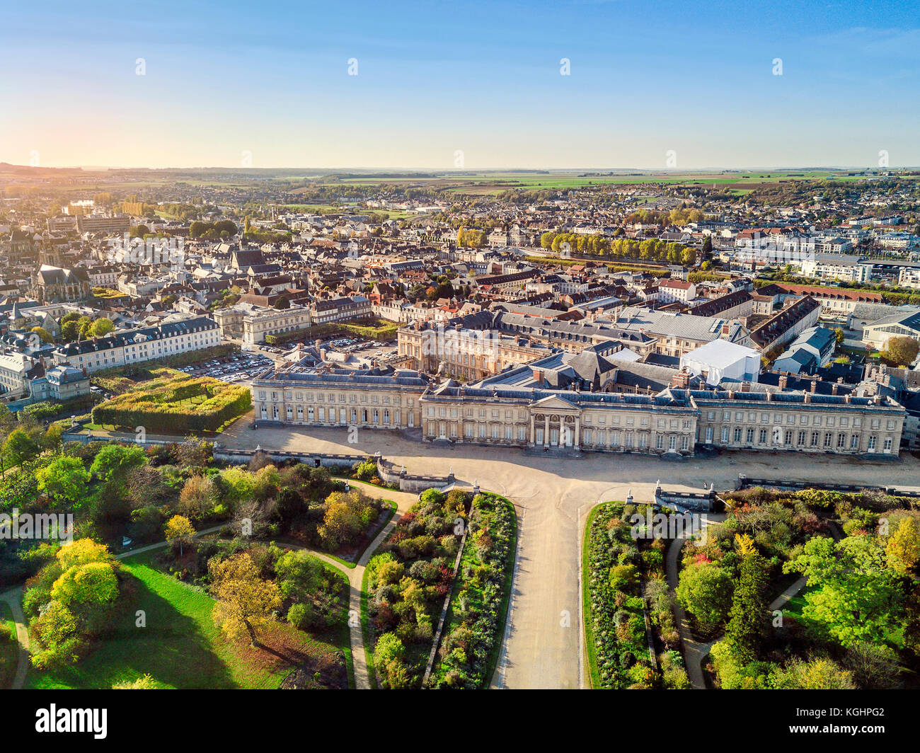 Aerial view of Palace of Compiegne and town, Hauts-de-France, France ...