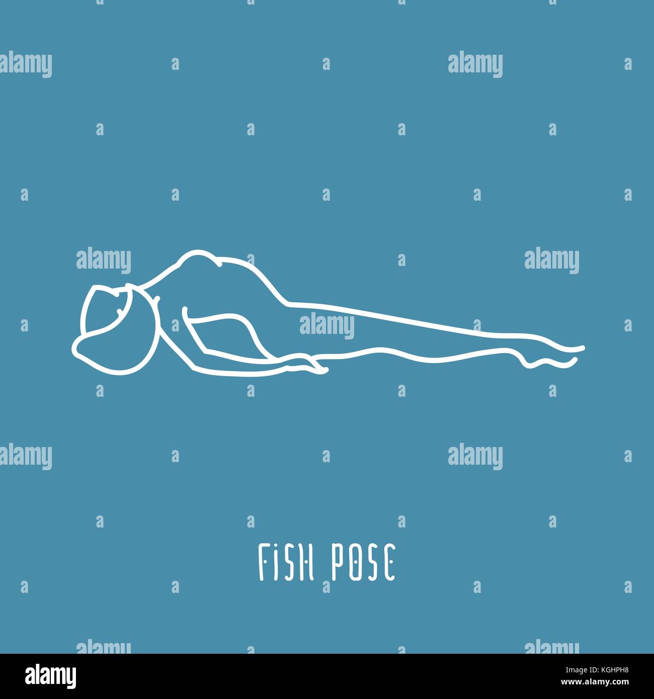 Vector yoga pose flat linear asana icon, simple sign of woman in fish ...