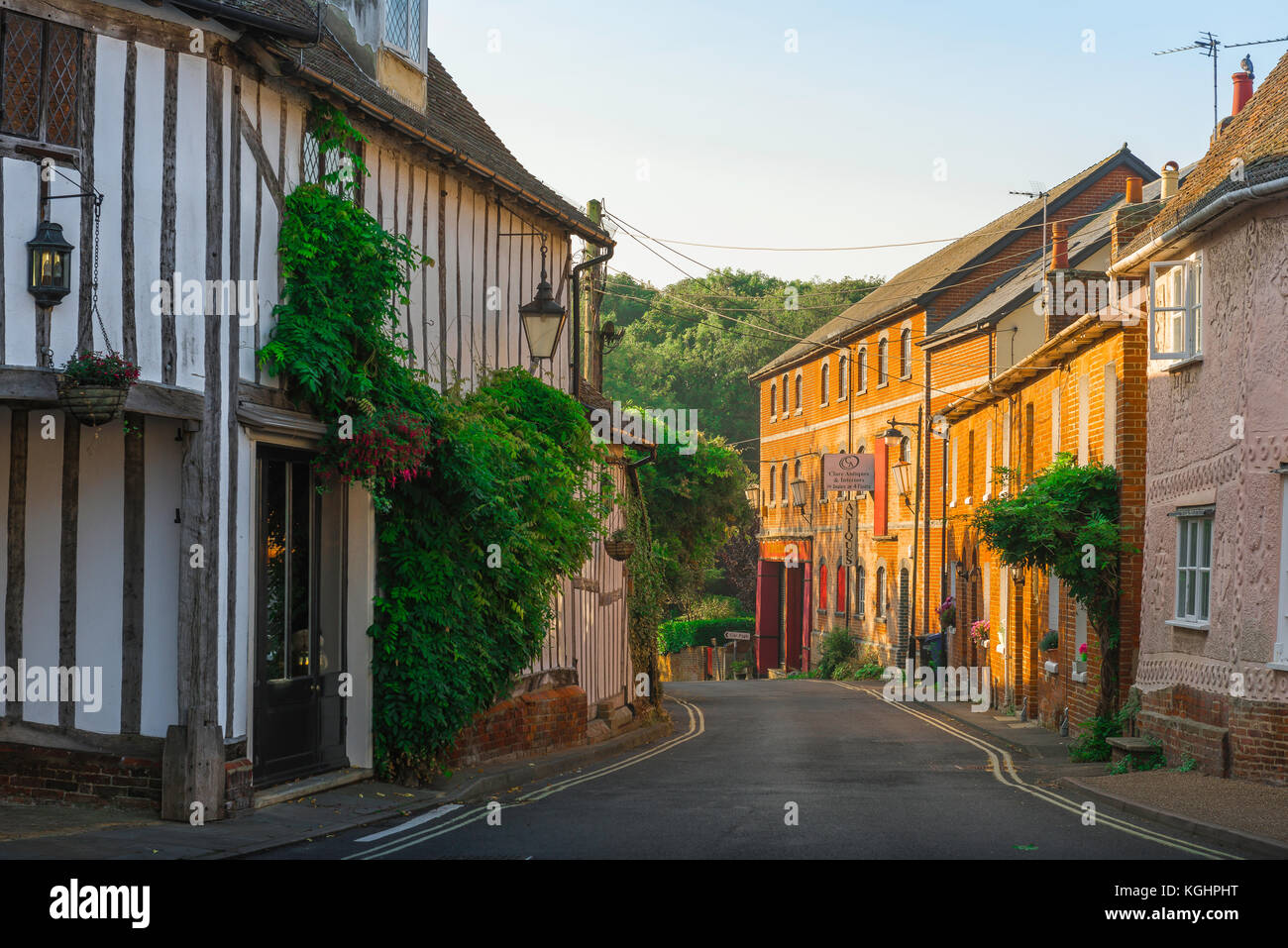 England village street, view of medieval and 18th century buildings in ...