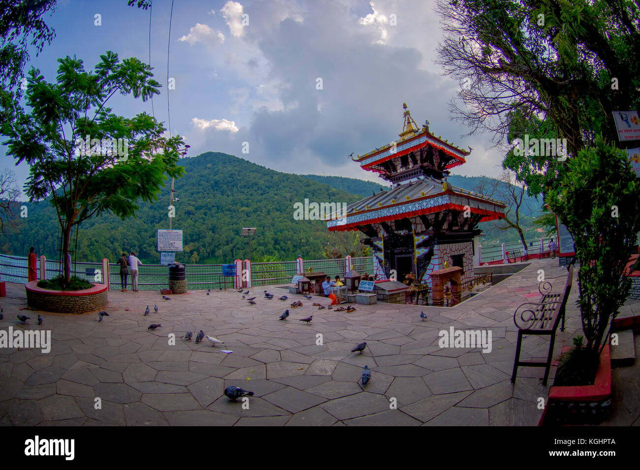 POKHARA, NEPAL - SEPTEMBER 04, 2017: Unidentified people walking around ...