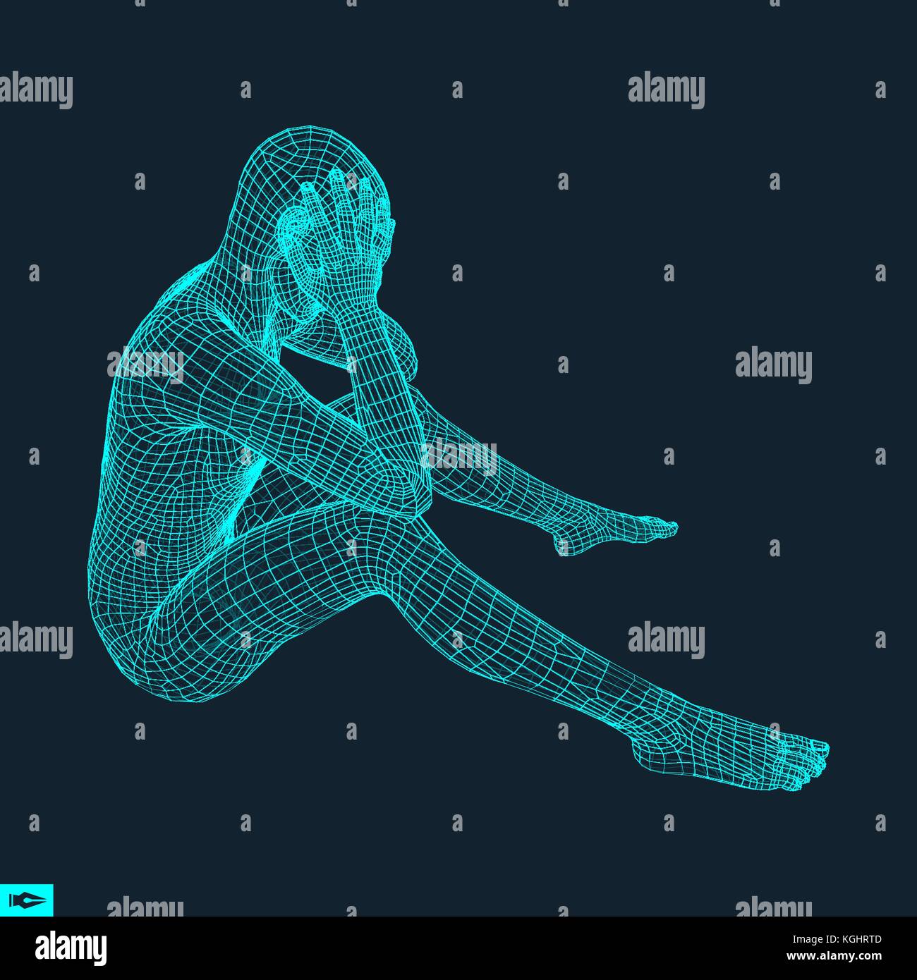Man in a Thinker Pose. 3D Model of Man. Geometric Design. Human Body ...