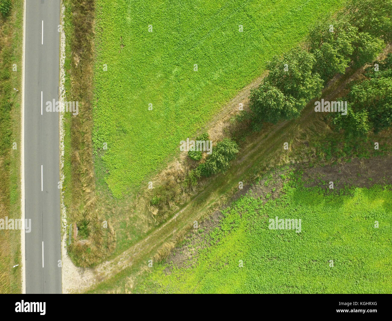 Aerial photo, street on the left side of the picture, diagonally ...