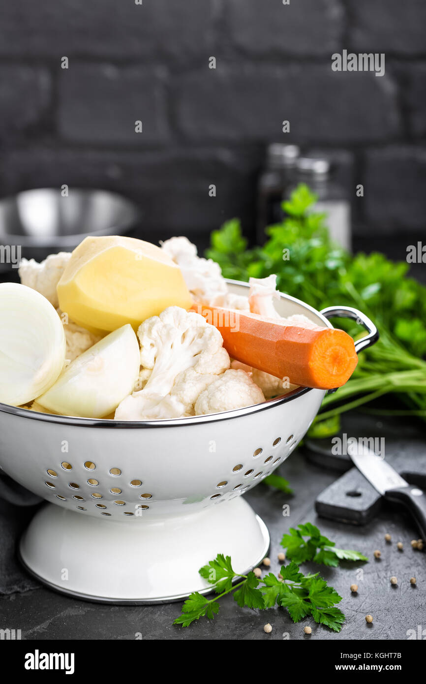 Raw peeled vegetables Stock Photo - Alamy