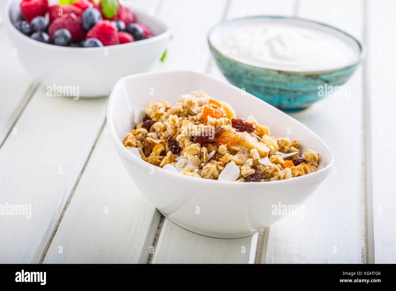 Muesli yoghurt and berries. Healthy breakfast with yogurt granola and ...