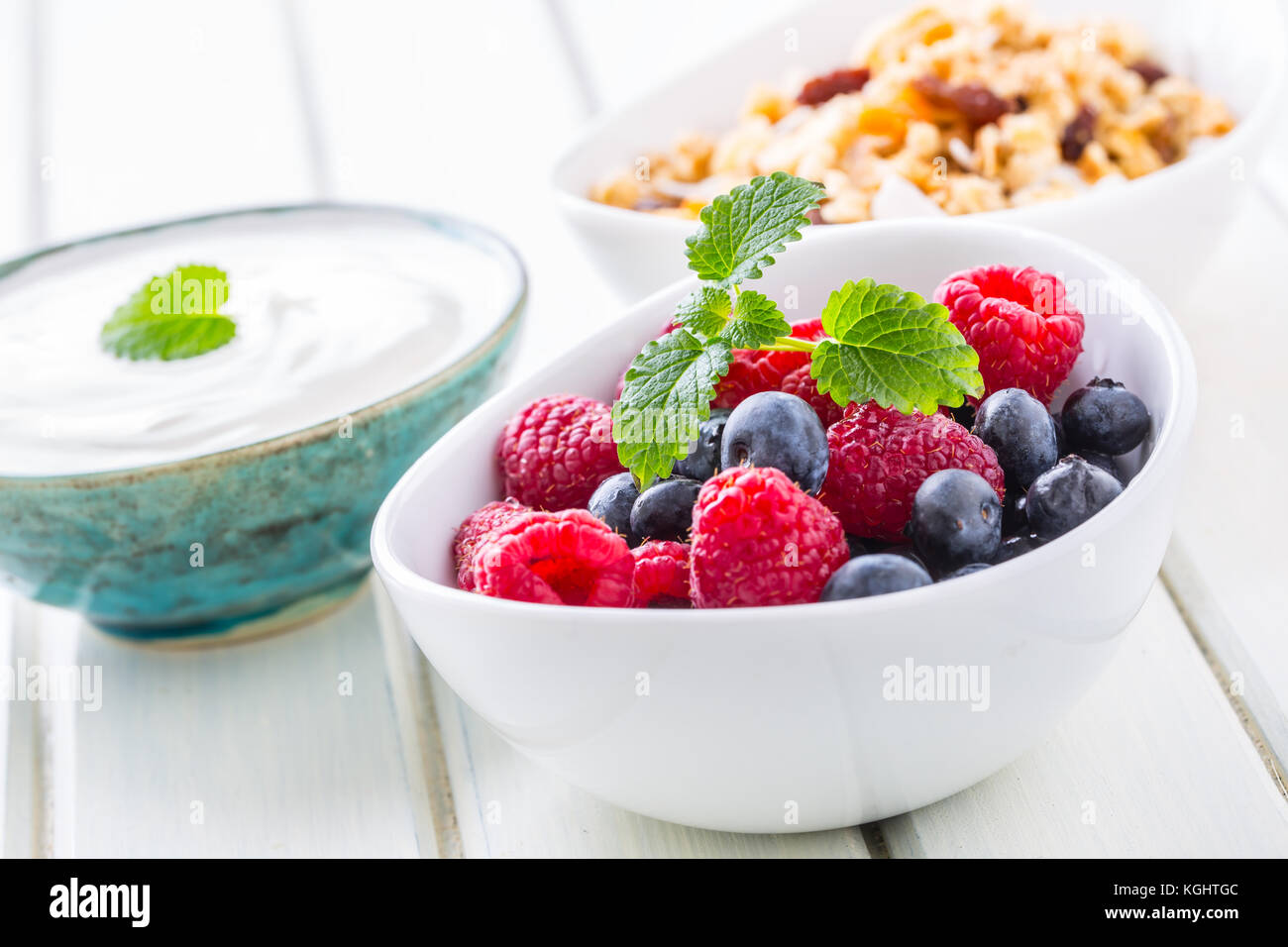 Muesli yoghurt and berries. Healthy breakfast with yogurt granola and ...