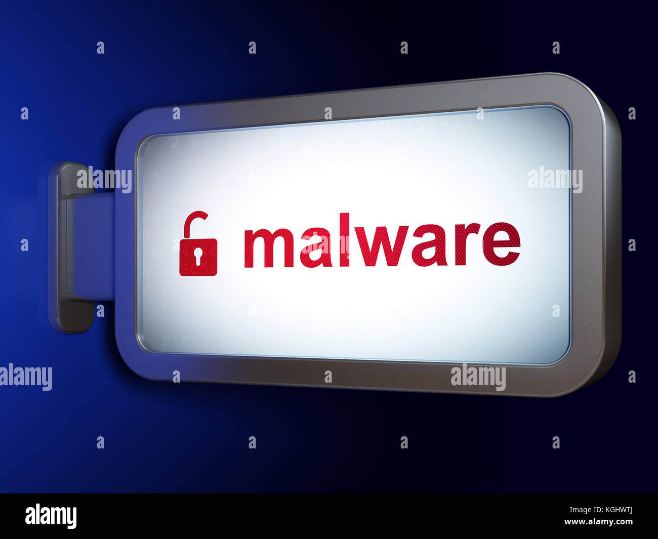 Security concept: Malware and Opened Padlock on billboard background Stock Photo - Alamy