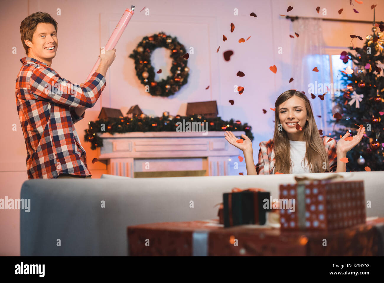 couple celebrating christmas together Stock Photo - Alamy