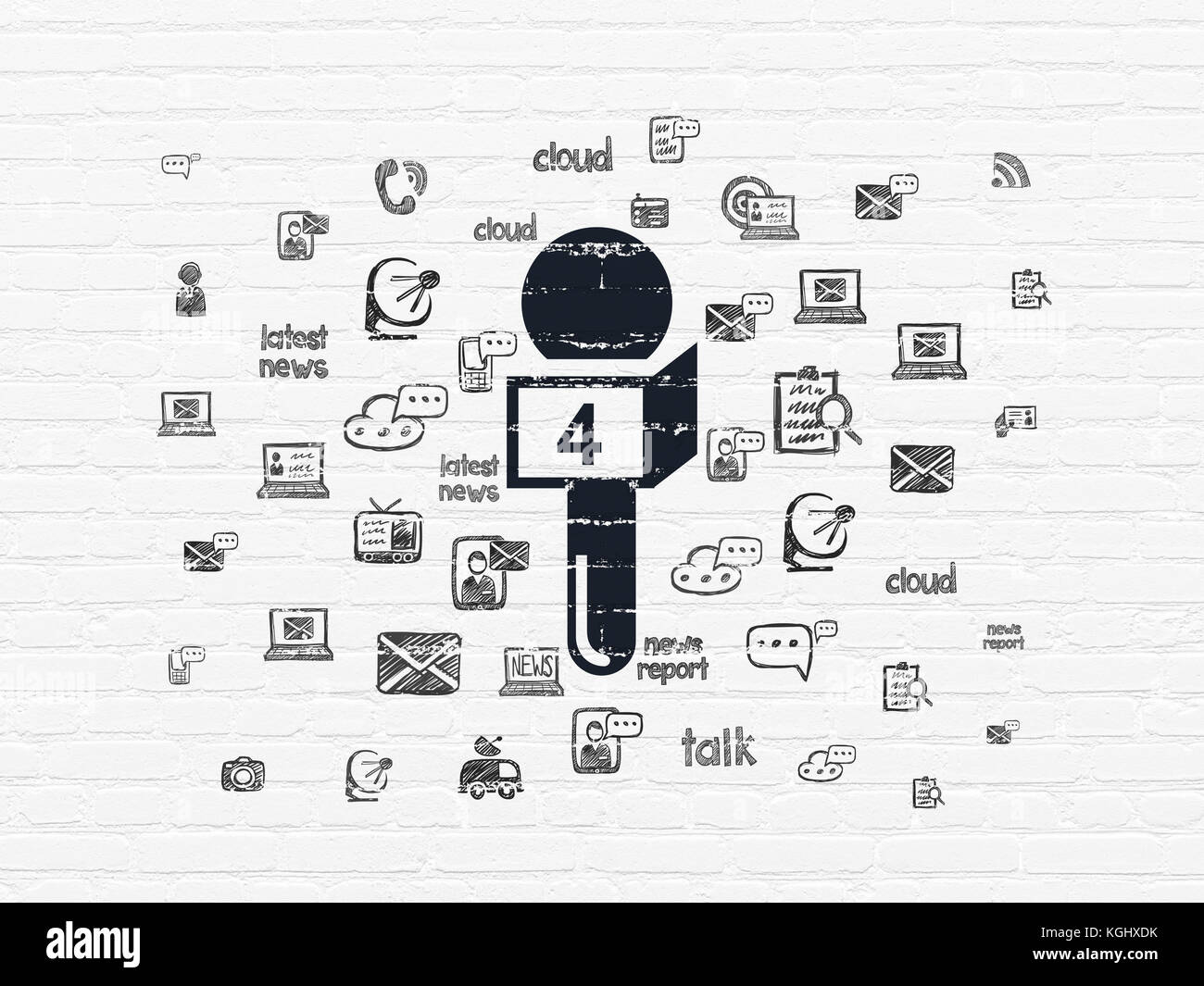 News concept: Microphone on wall background Stock Photo - Alamy