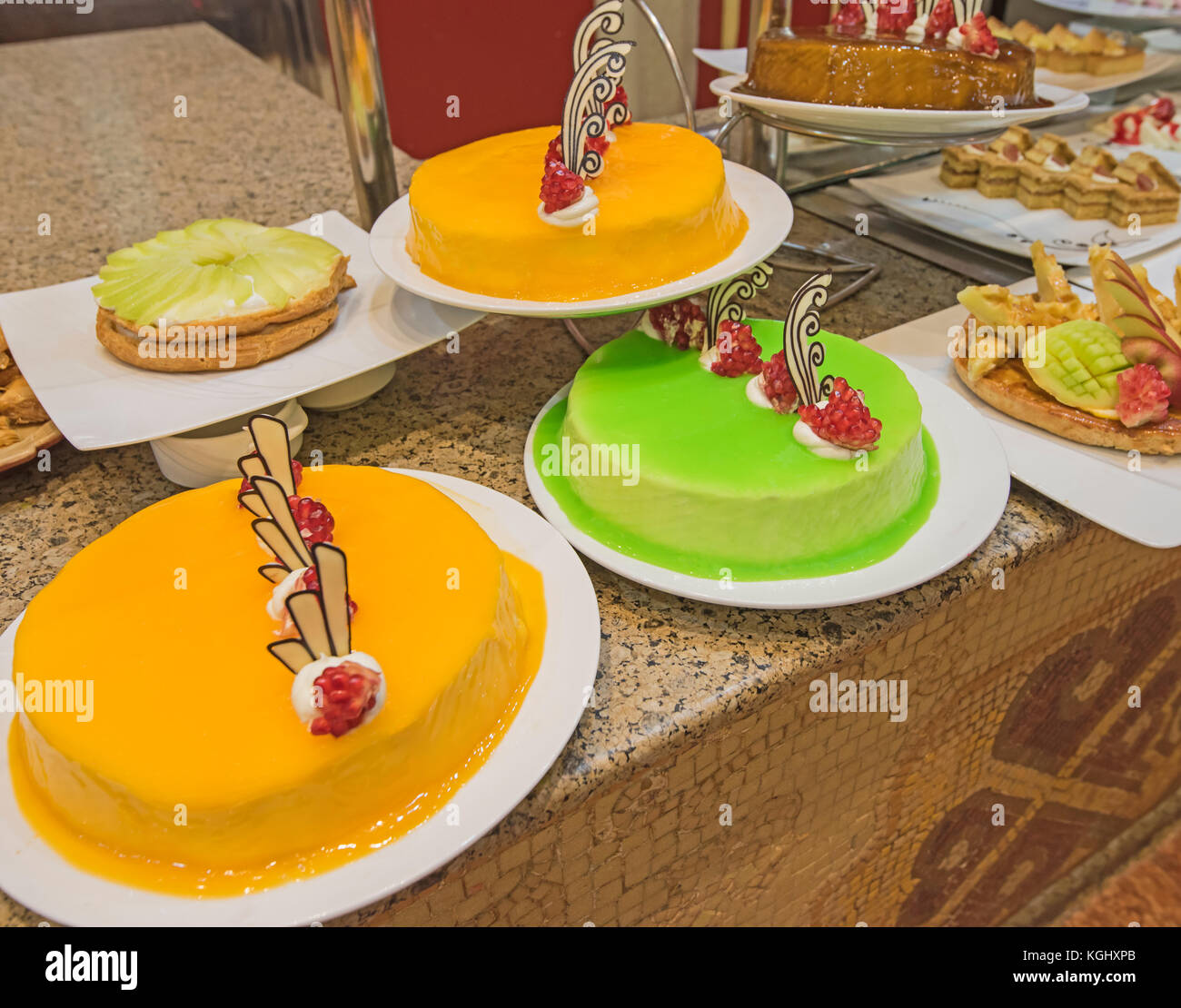 Selection of sweet desserts on display at a luxury restaurant food ...