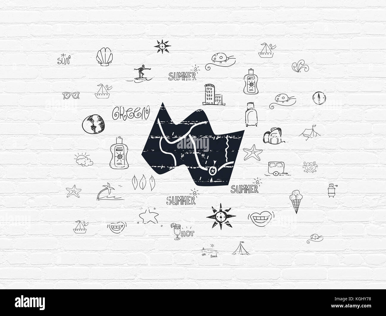 Travel concept: Map on wall background Stock Photo - Alamy
