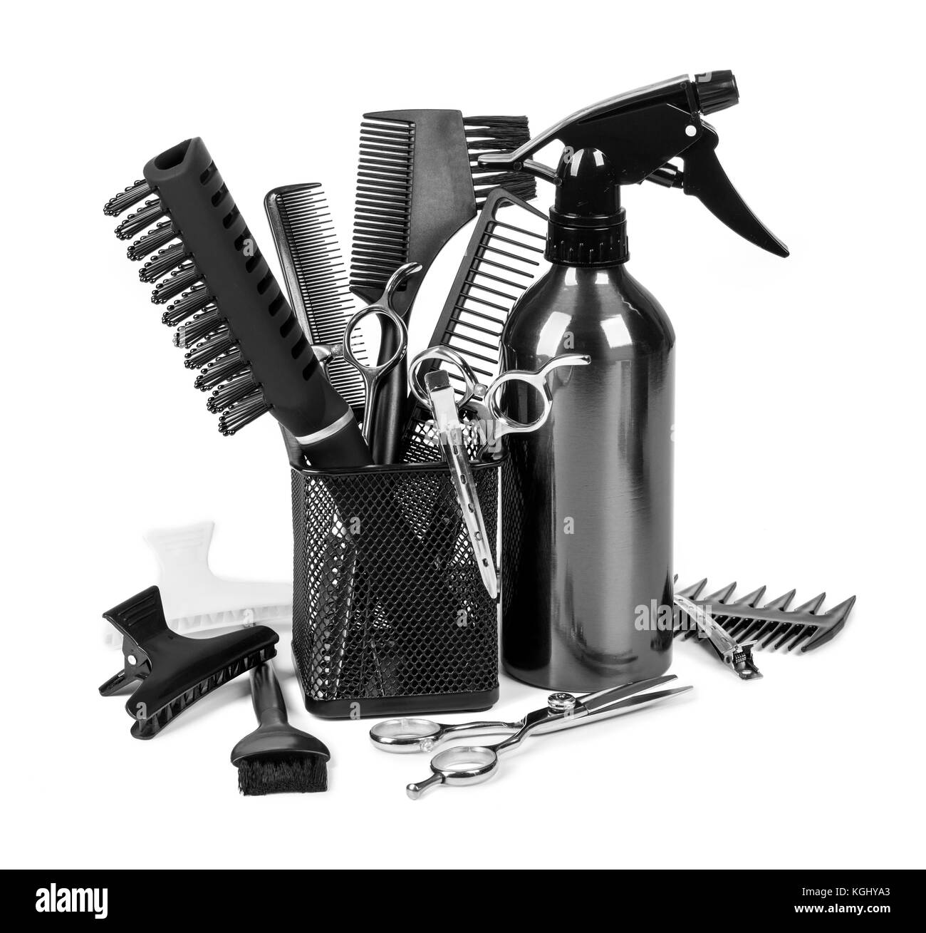 Hairdressing tools on white background Stock Photo - Alamy