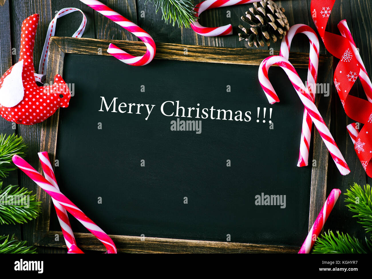Christmas background, Christmas decoration and black board for note ...