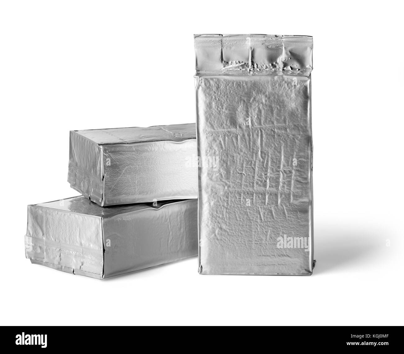 blank silver product packaging on white background with clipping path ...