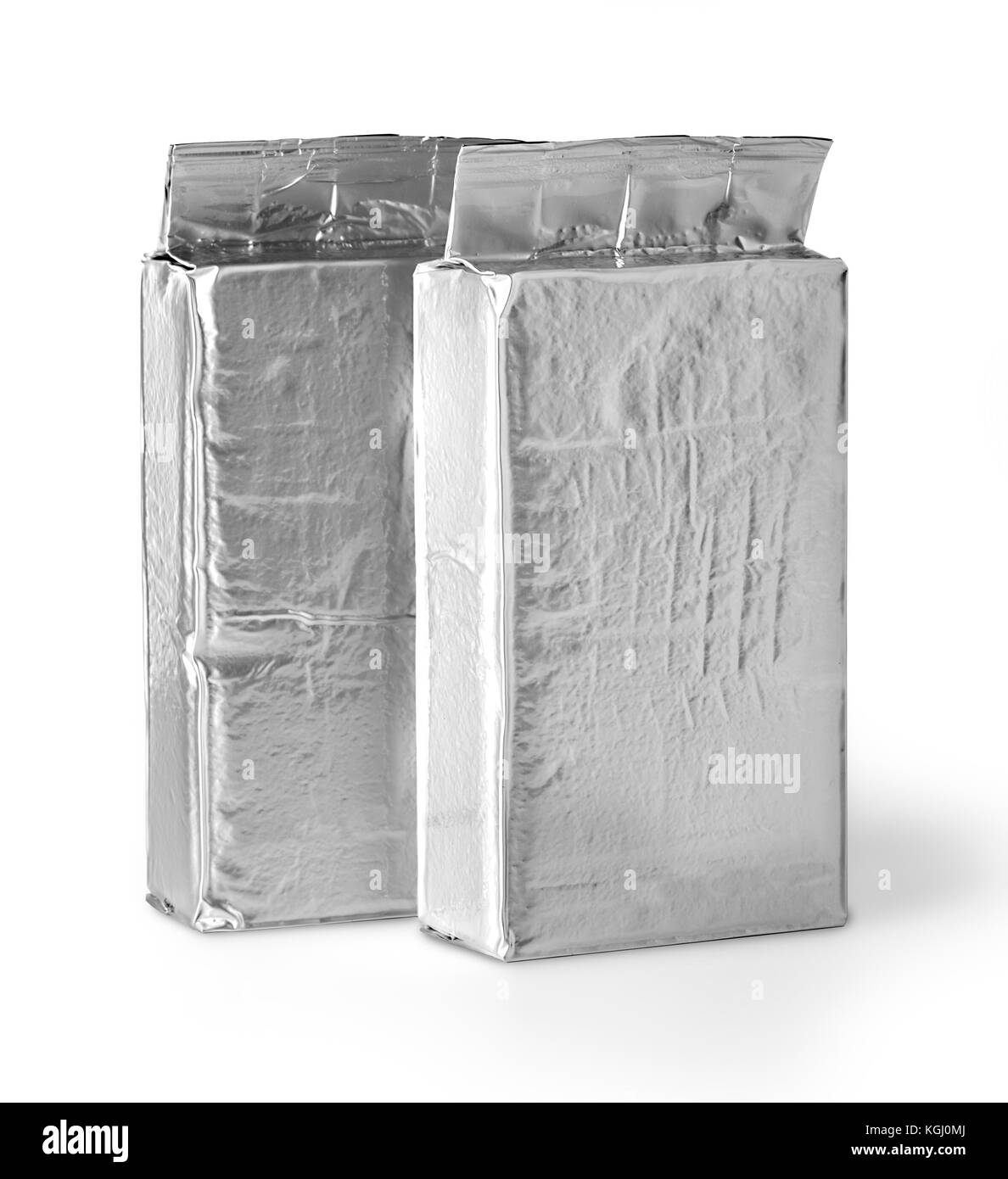 blank silver product packaging on white background with clipping path ...