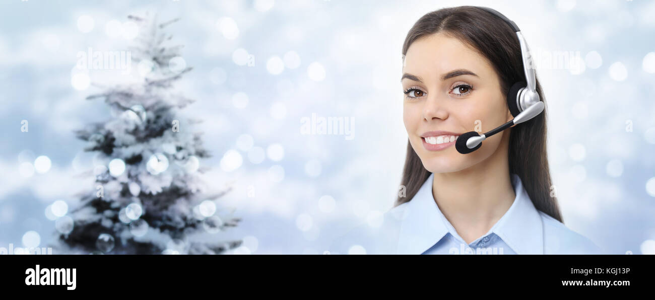 christmas theme woman with headset smiling isolated on christmas ...