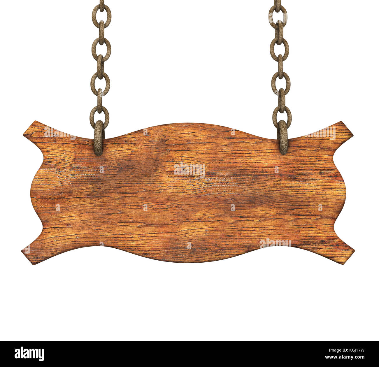 Wooden sign suspended on chains. 3D illustration Stock Photo - Alamy