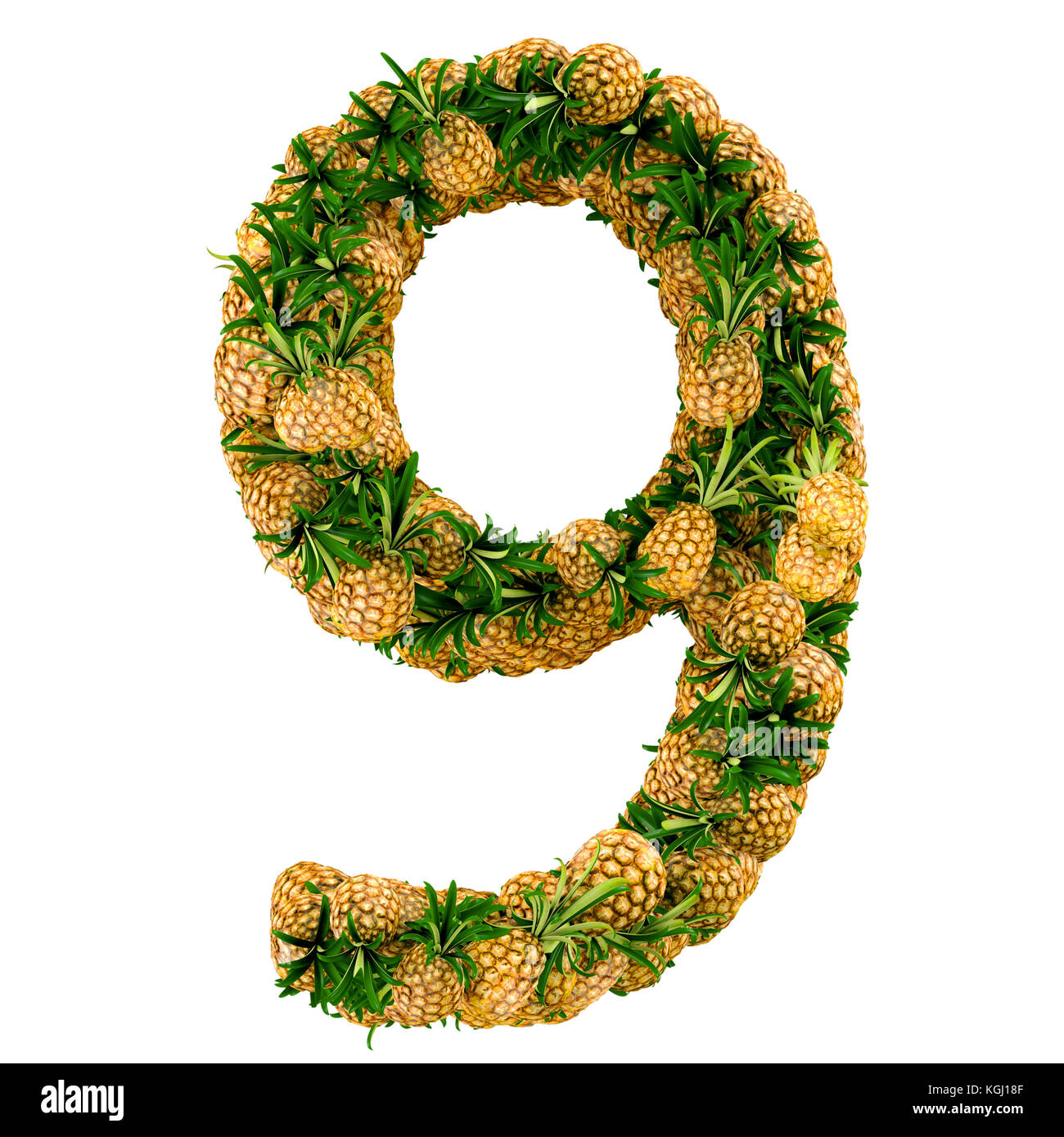 Nine made from 3d pineapple. Isolated on a white Stock Photo - Alamy