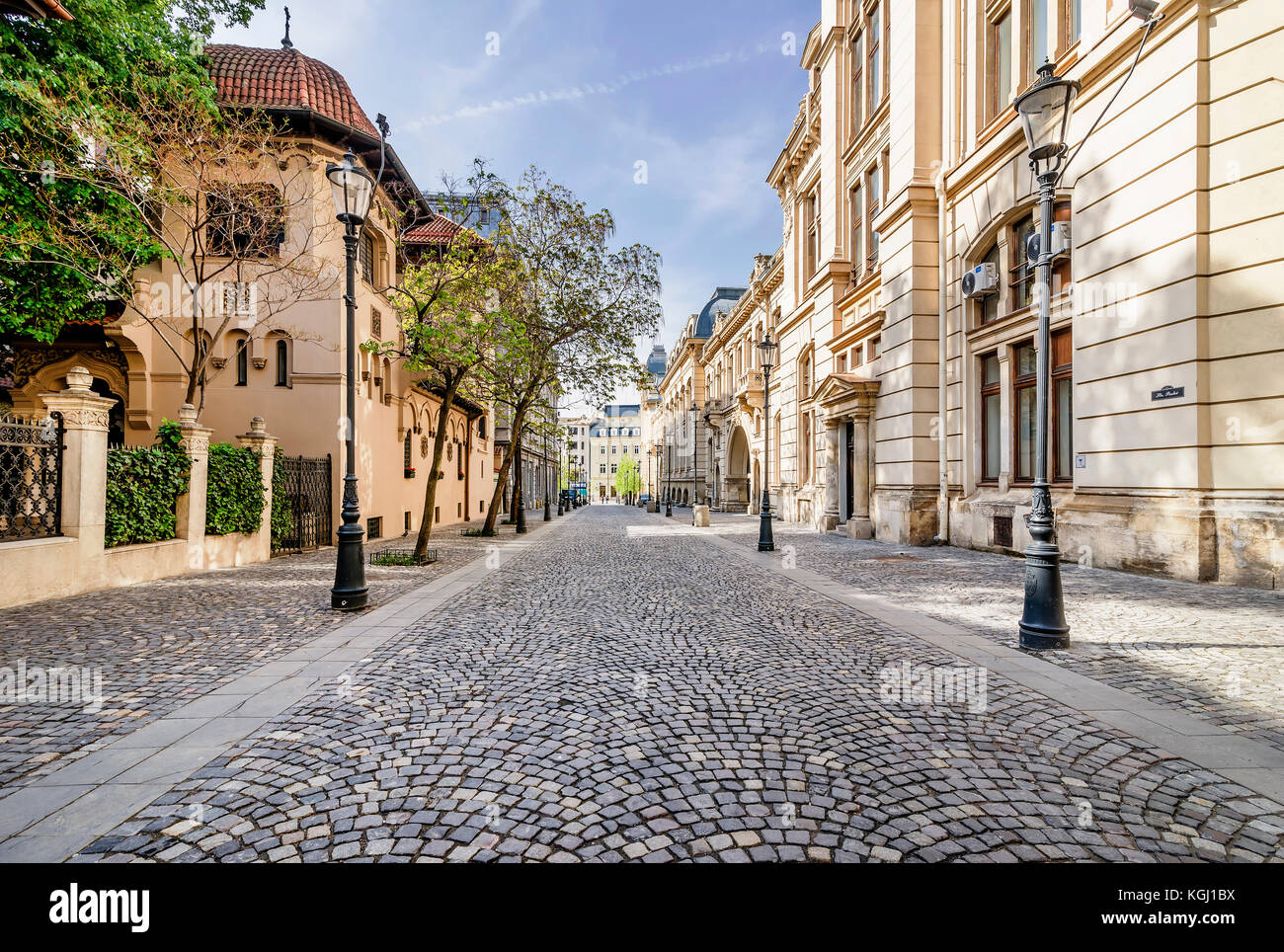 The beautiful Strada Postei street in the Lipscani district, in a ...
