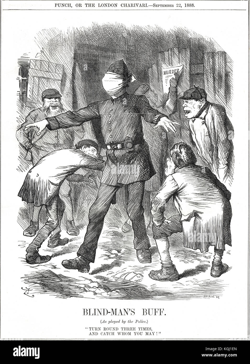 Jack the Ripper Punch Cartoon 4, 1888, blind man's buff Stock Photo - Alamy