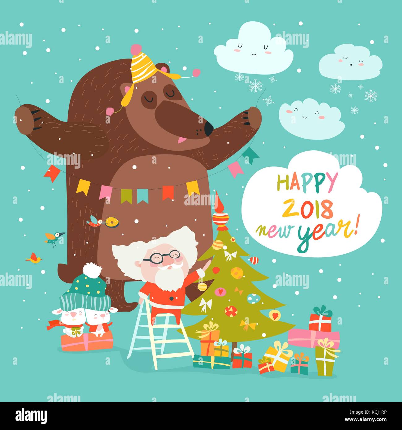 Happy merry christmas card bear Stock Vector Images - Alamy