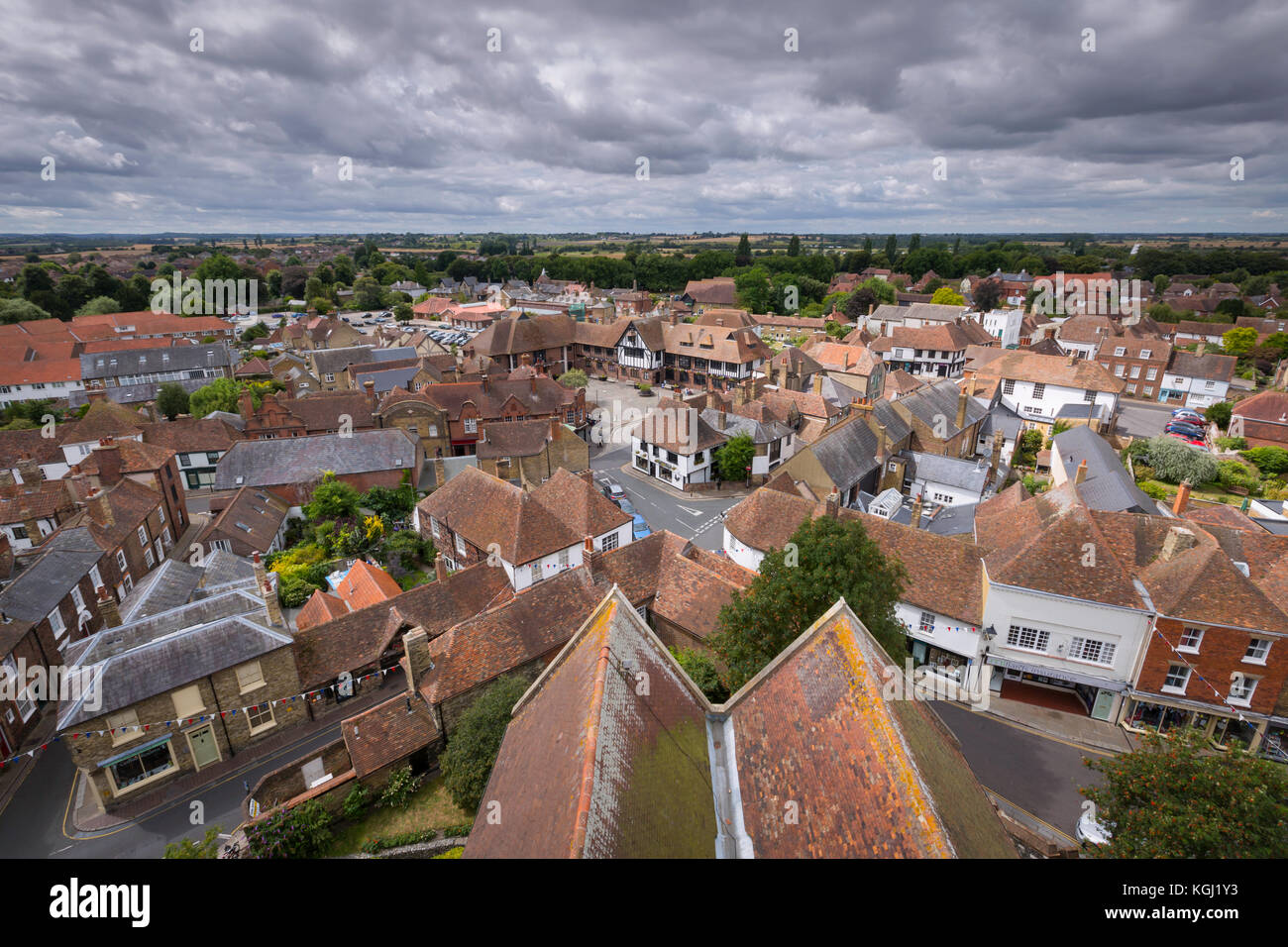 View of the Medieval rooftops from the tower of St Peter's Church ...