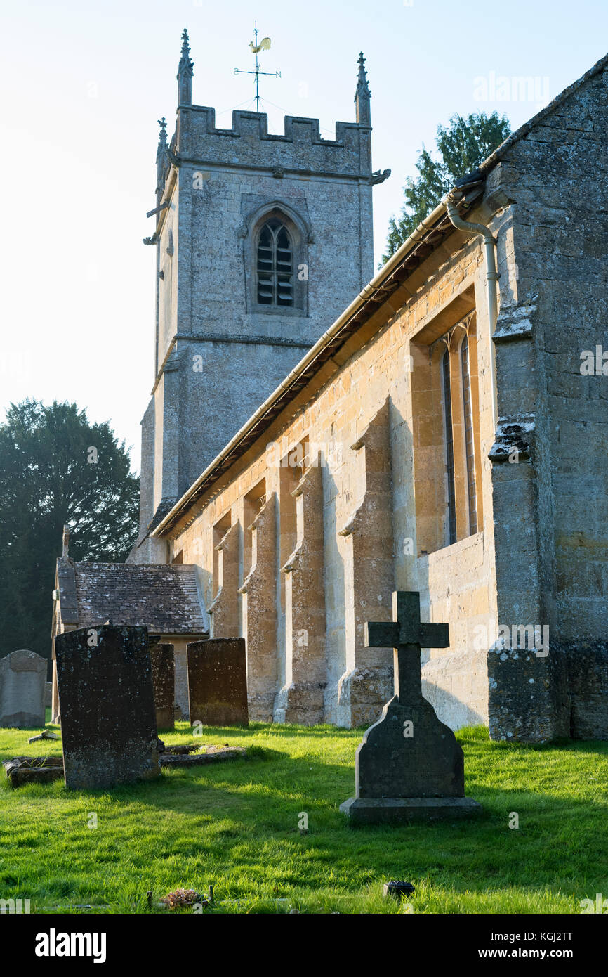 St Andrew’s church in autumn, Naunton, Cotswolds, Gloucestershire ...