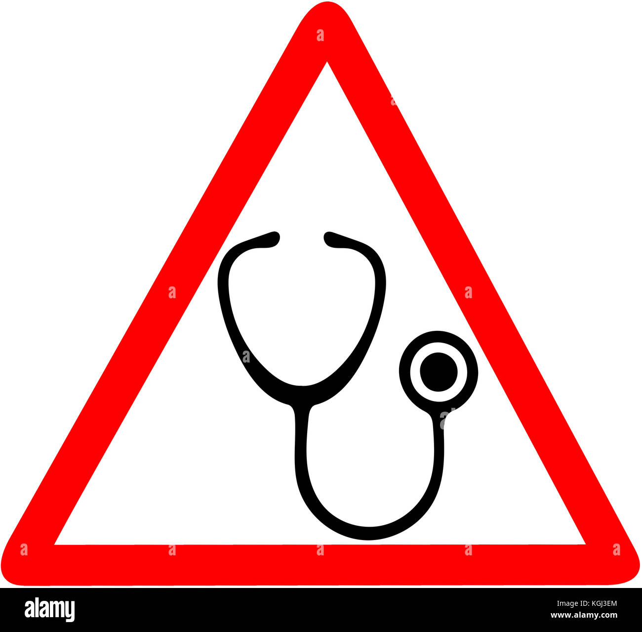 Medical caution stethoscope in red triangular warning road sign on ...