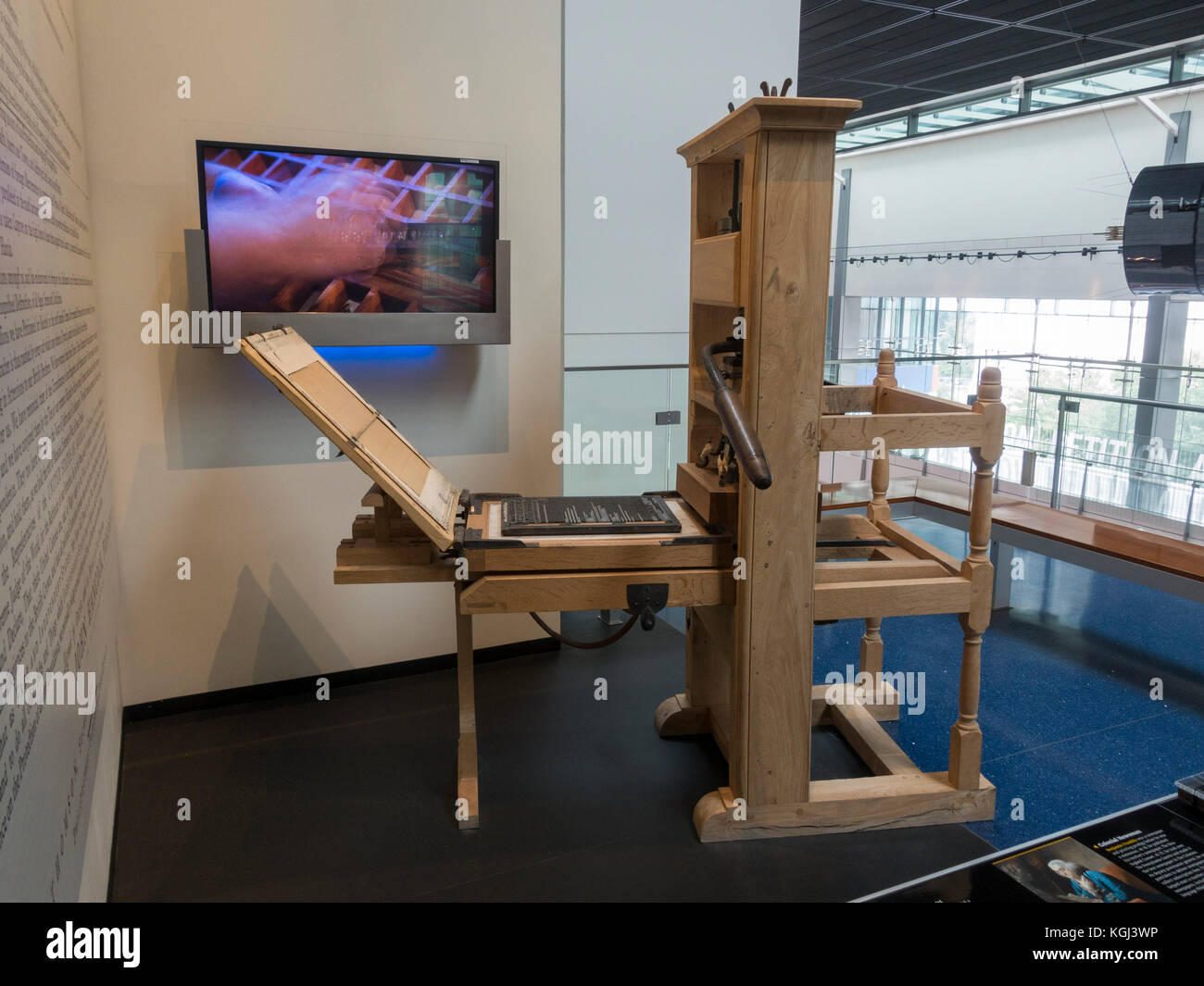 A printing hand-press (replica) on display in Newseum, an interactive ...