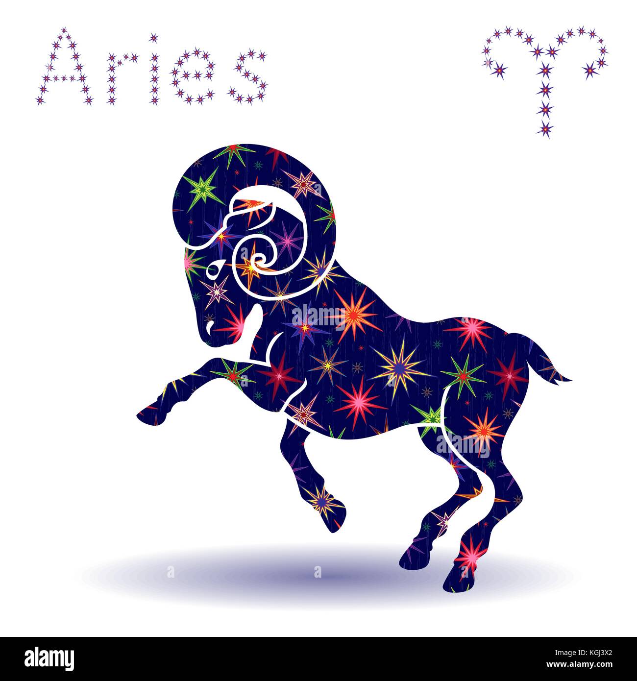 Zodiac sign Aries, hand drawn vector stencil with stylized stars ...