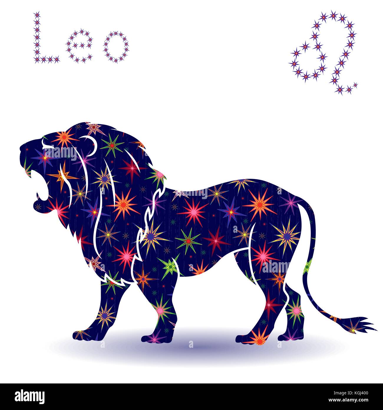 Zodiac sign Leo, hand drawn vector stencil with stylized stars isolated ...