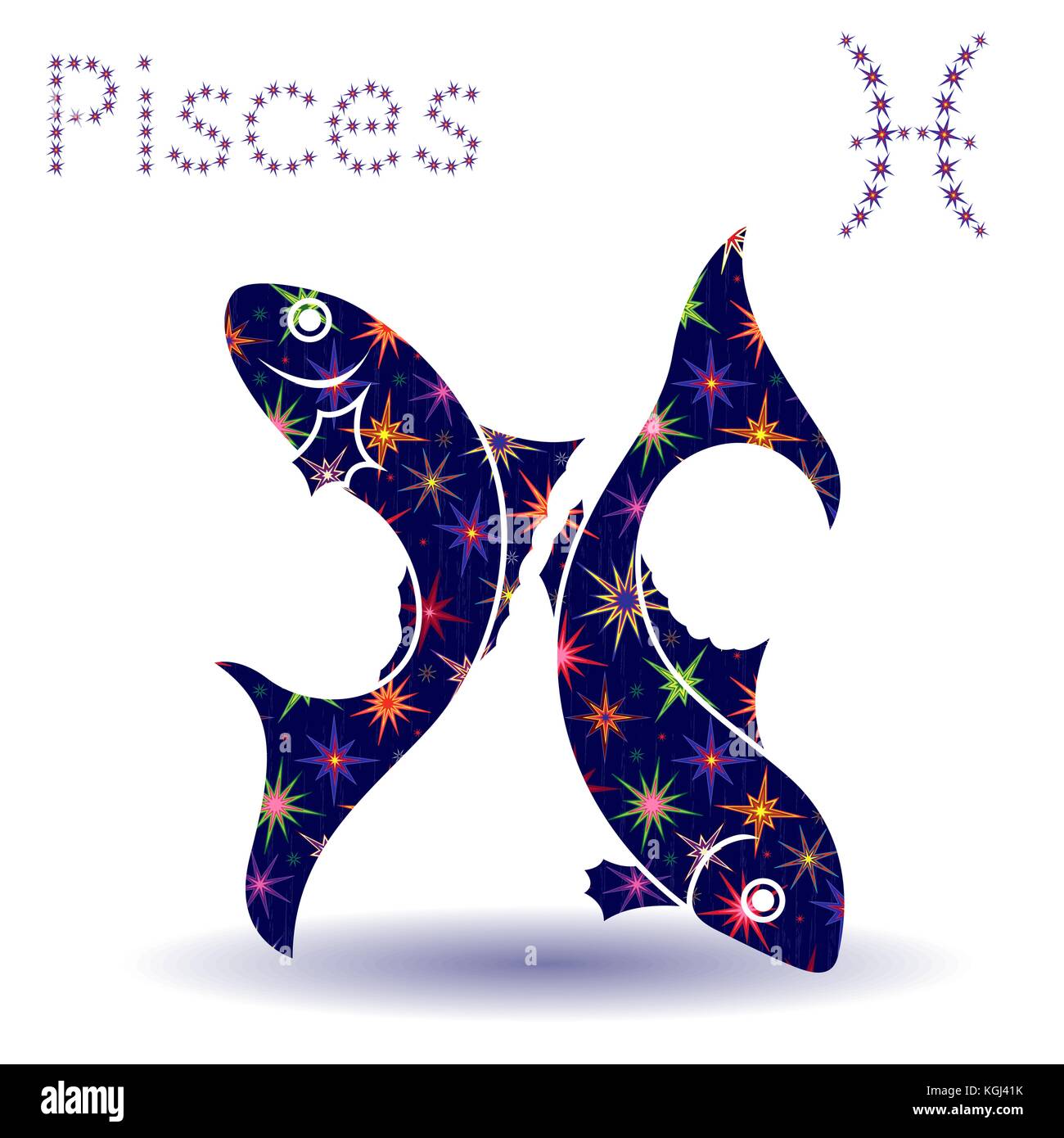 Zodiac sign Pisces, hand drawn vector stencil with stylized stars ...