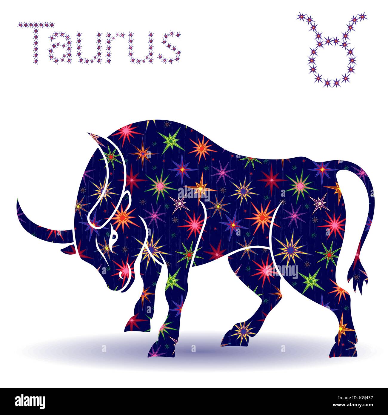 Zodiac sign Taurus, hand drawn vector stencil with stylized stars ...