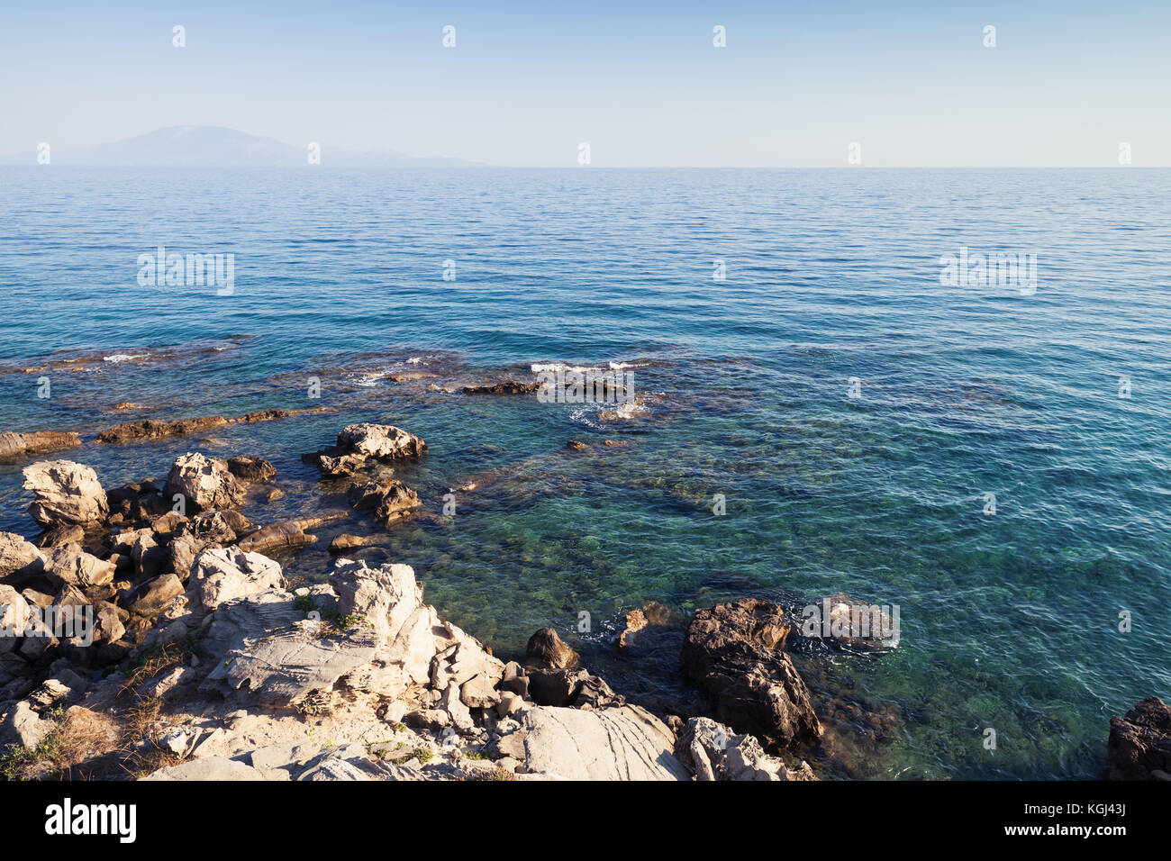 Empty seascape with coastal rocks of Greek island Zakynthos in the ...