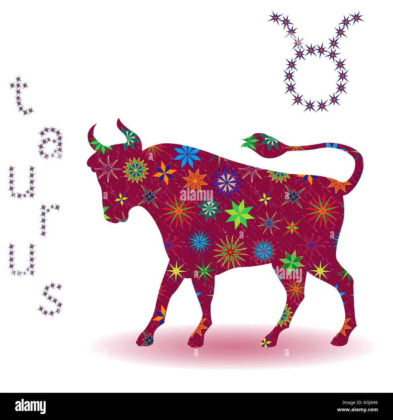 Zodiac sign Taurus, claret vector silhouette with stylized multicolor ...