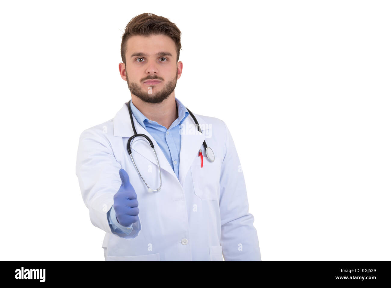 A male doctor showing ok, isolated on white background Stock Photo - Alamy