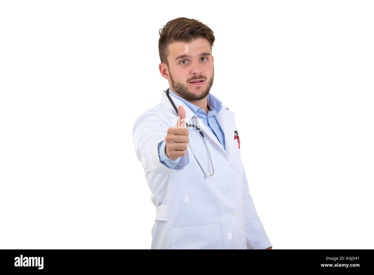 A male doctor showing ok, isolated on white background Stock Photo - Alamy
