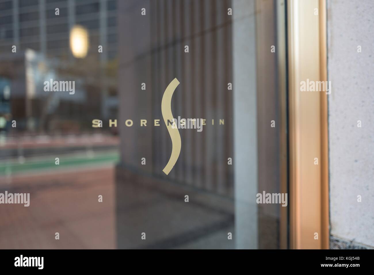 Logo on door at headquarters of real estate company Shorenstein in the ...