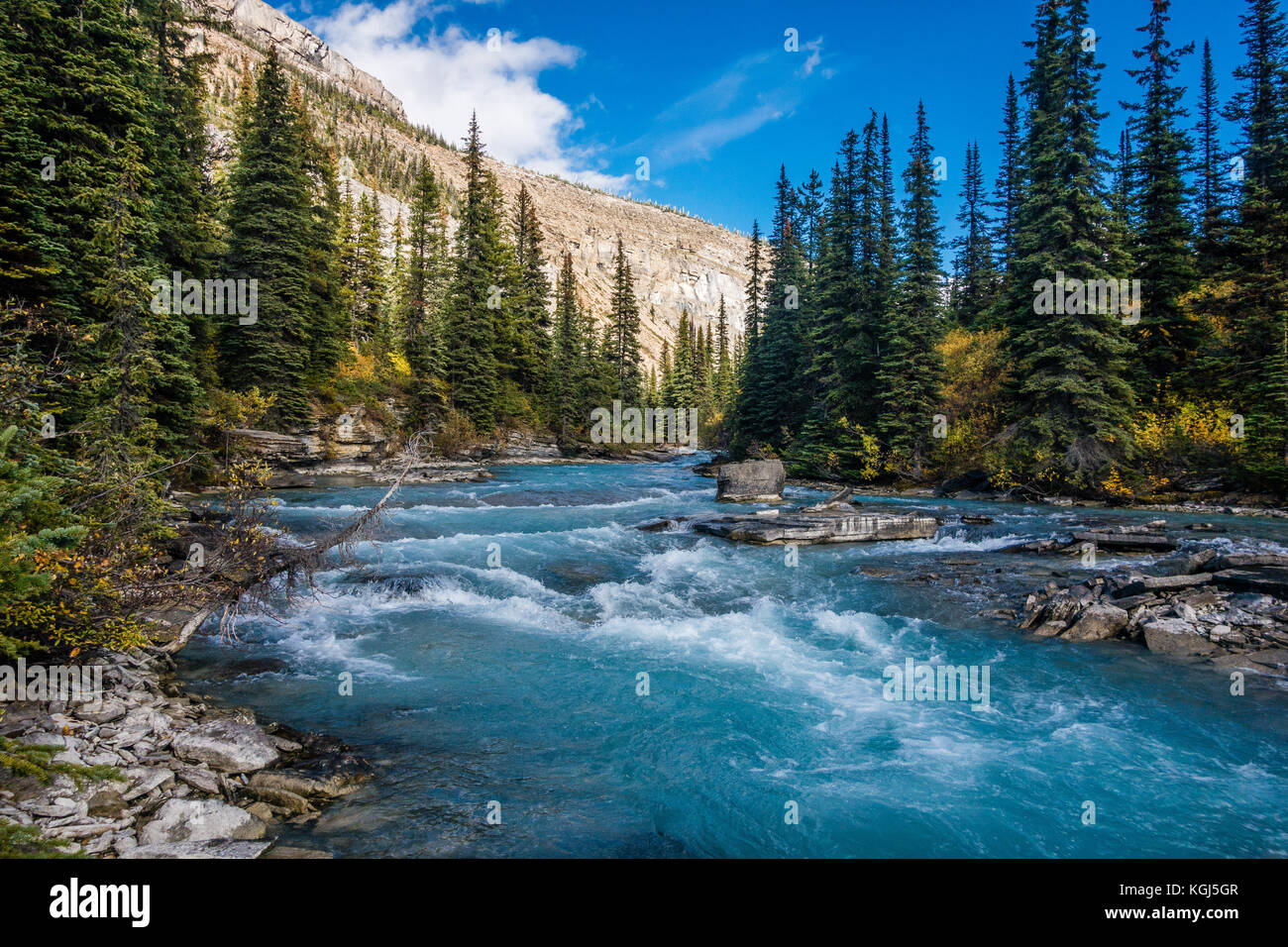 Pristine blue Wilderness River with Fall Colors and Mountain Stock ...