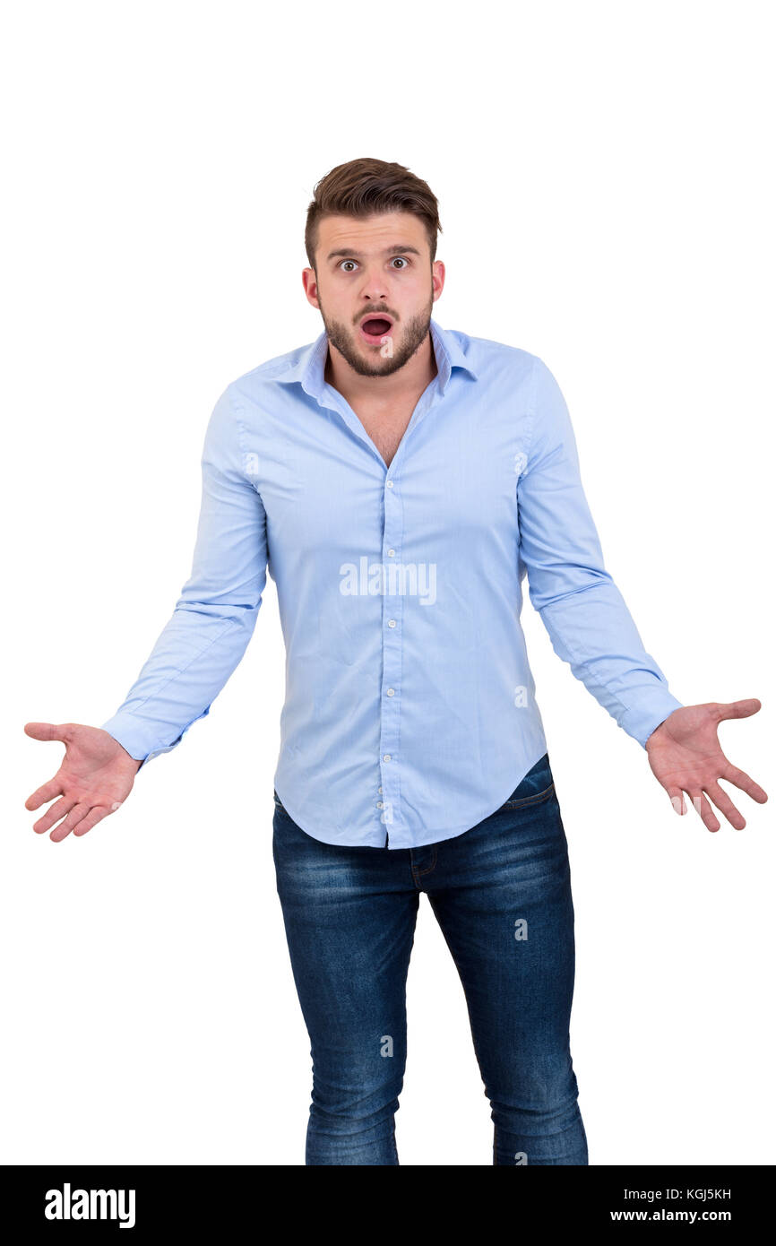 portrait of a young beautiful man surprised face expression Stock Photo ...