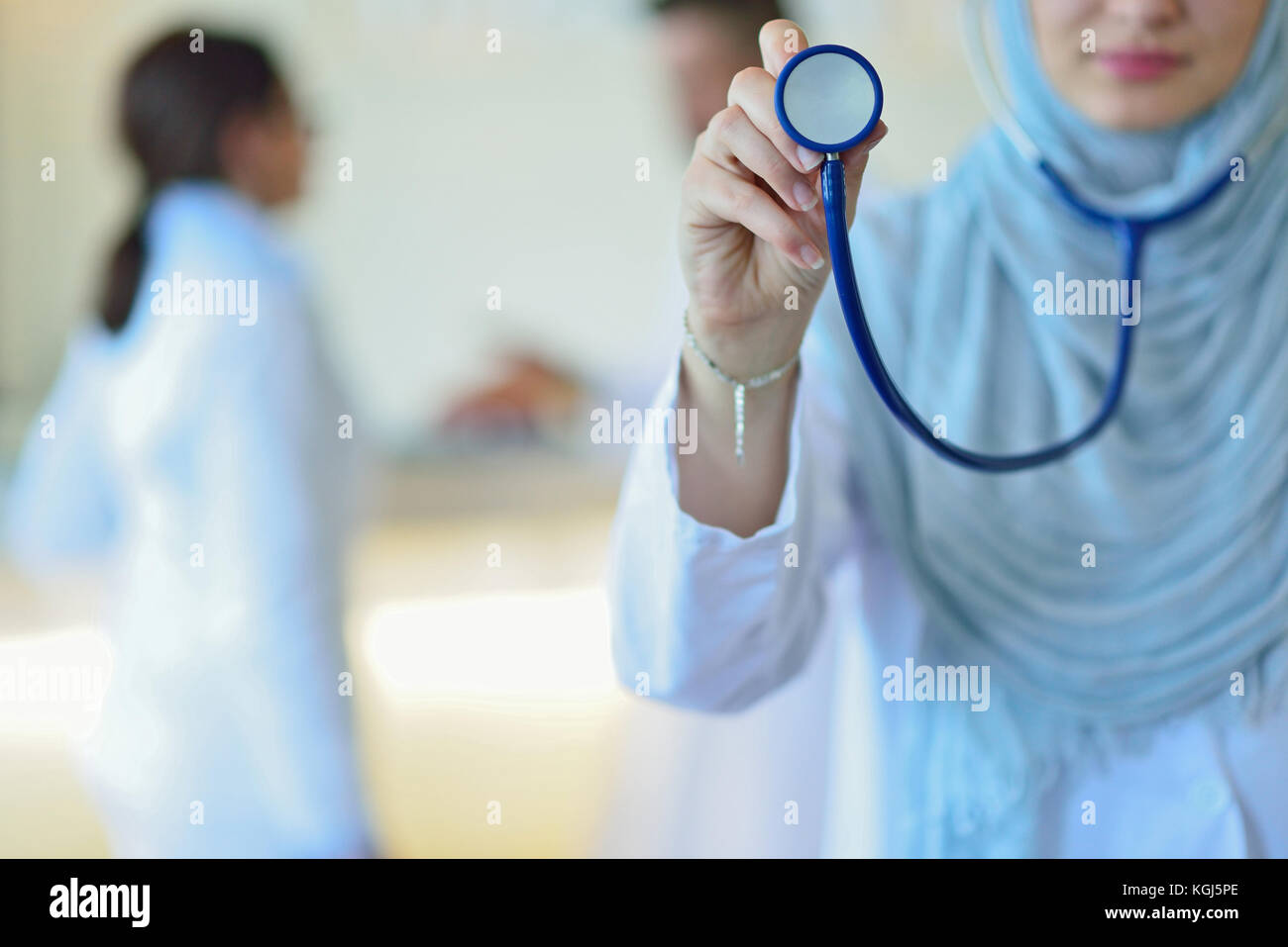 Confident Muslim doctor with hijab or medical student pose at hospital ...