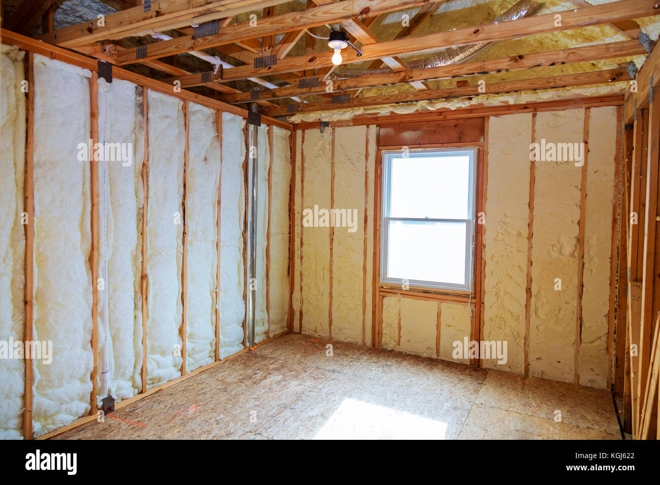 termal insulation installing at the attic insulation of the house Stock ...