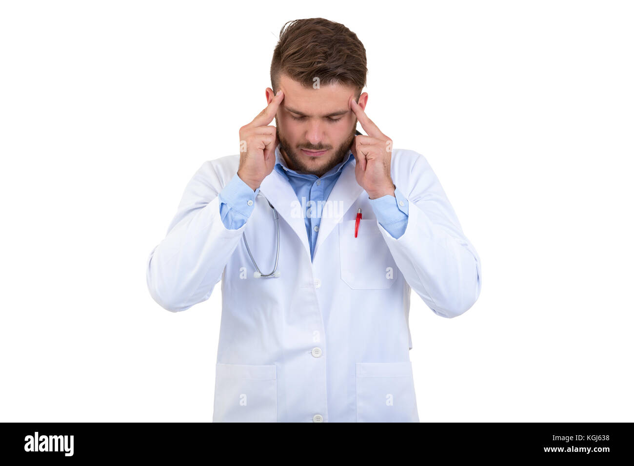 Young Worried doctor with pensive gesture isolated on white background ...