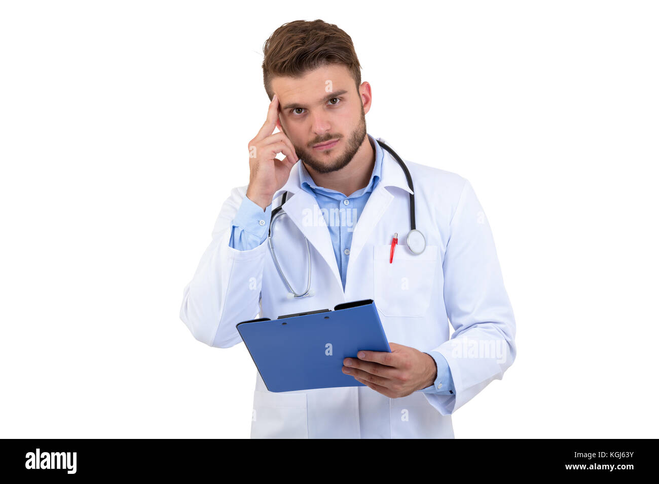 Young Worried doctor with pensive gesture isolated on white background ...