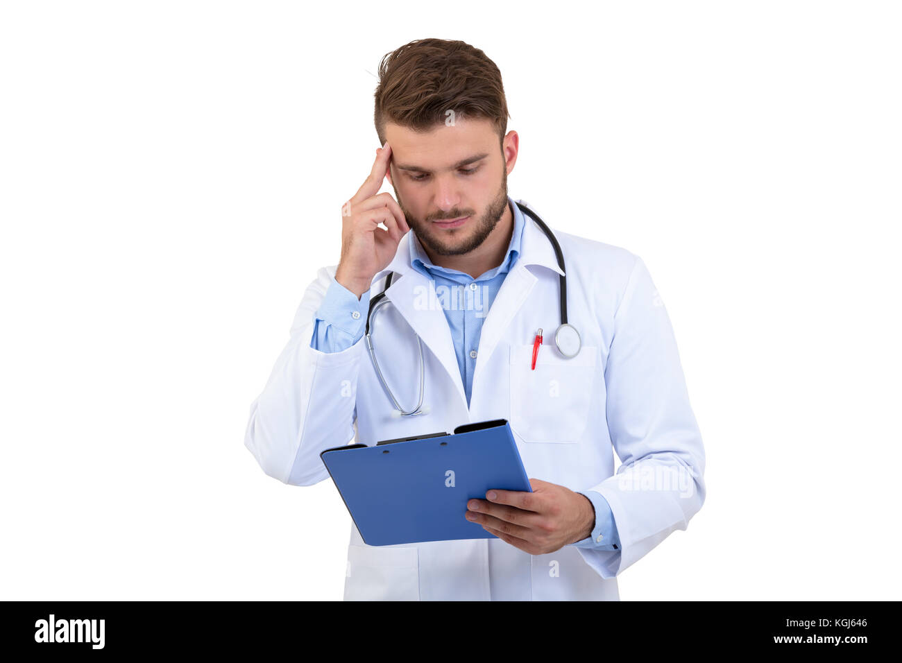 Young Worried doctor with pensive gesture isolated on white background ...