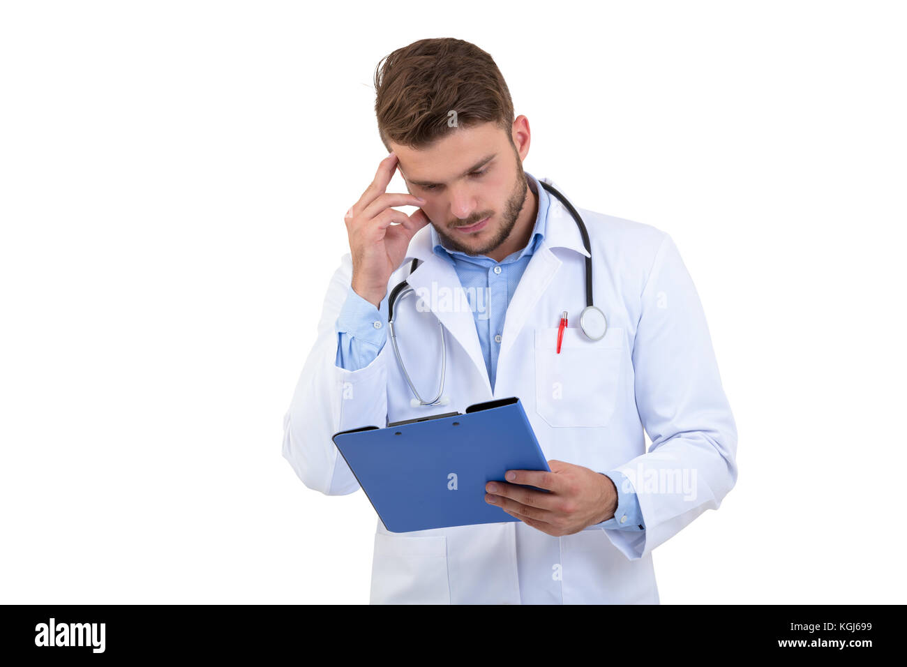 Young Worried doctor with pensive gesture isolated on white background ...