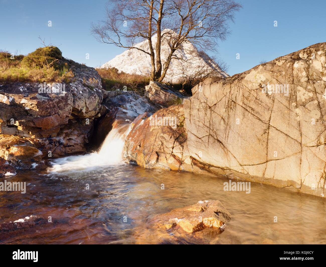 Well known waterfall on river Coupall at delta to river Etive. In ...