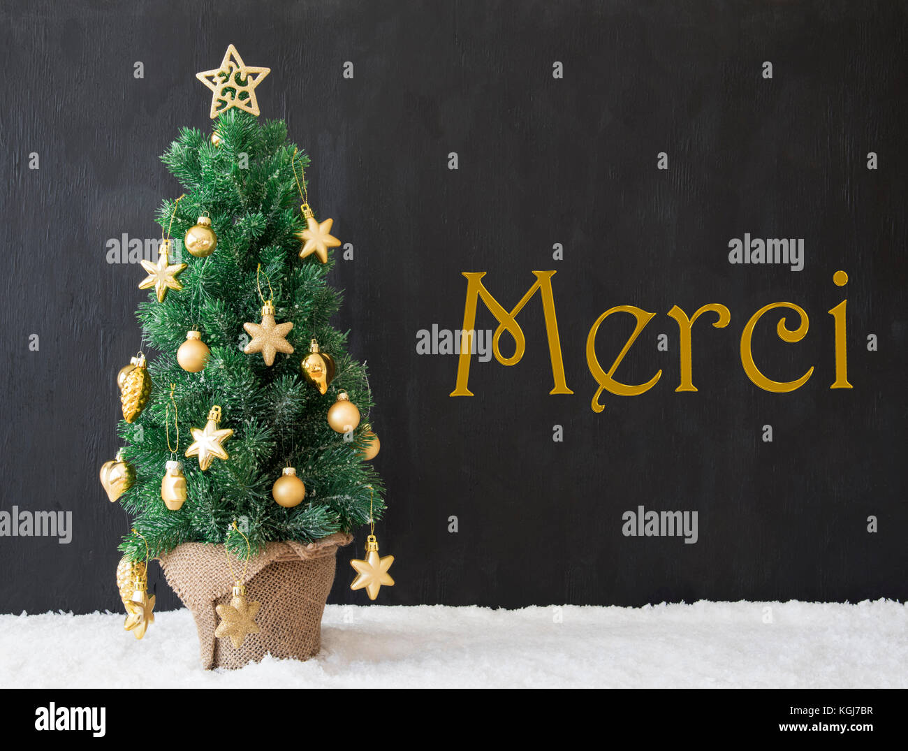 Christmas Tree, Merci Means Thank You, Black Concrete Stock Photo - Alamy